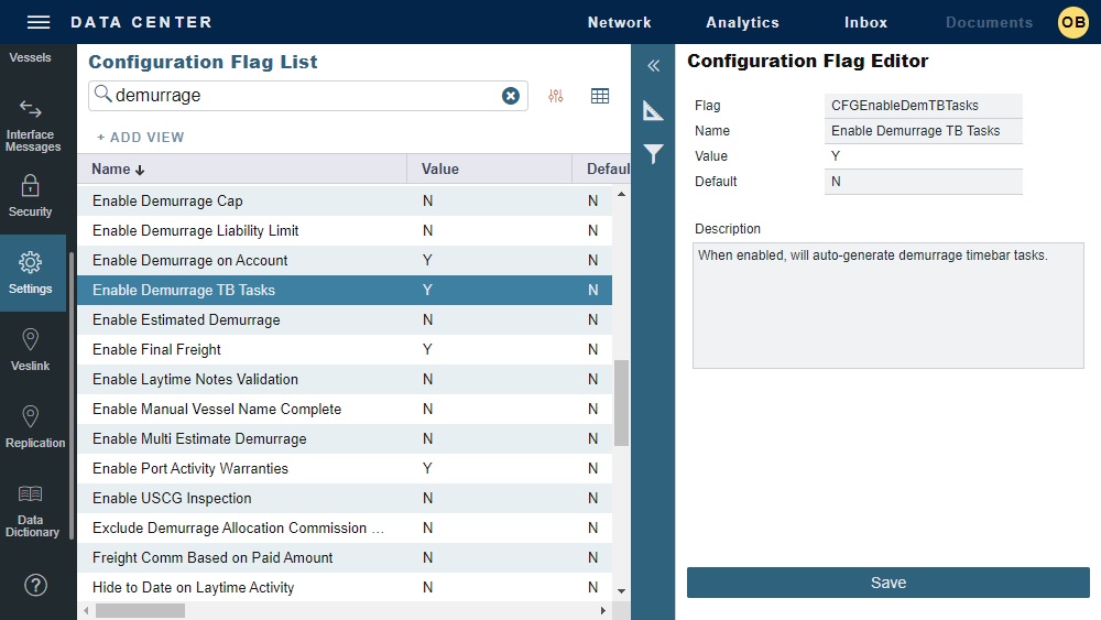 IMOS - Configuration Flag List